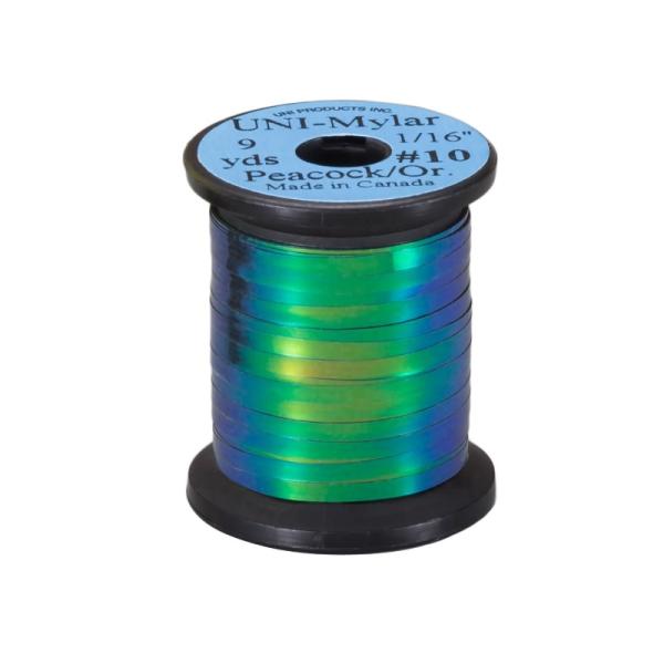 ホロ効果を狙うならこのマイラーで張りのある丈夫なティンセルでストリーマーやウェットのボディはもとより、ウェットのタグ、管釣りフライのアンダーボディ、ピューパ、ミッジのボディと様々なパターンに必須のマテリアルです。TIMCO  UNI-MYL...