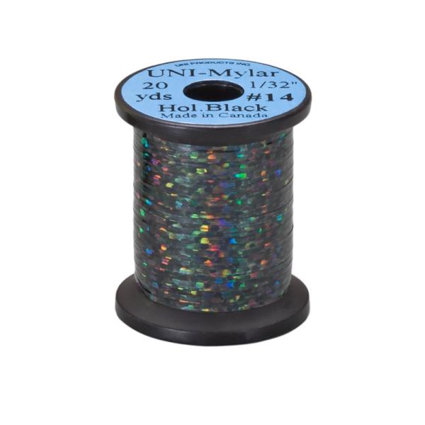 ホロ効果を狙うならこのマイラーで張りのある丈夫なティンセルでストリーマーやウェットのボディはもとより、ウェットのタグ、管釣りフライのアンダーボディ、ピューパ、ミッジのボディと様々なパターンに必須のマテリアルです。TIMCO  UNI-MYL...