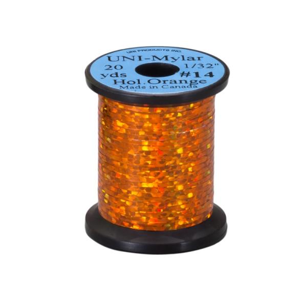 ホロ効果を狙うならこのマイラーで張りのある丈夫なティンセルでストリーマーやウェットのボディはもとより、ウェットのタグ、管釣りフライのアンダーボディ、ピューパ、ミッジのボディと様々なパターンに必須のマテリアルです。TIMCO  UNI-MYL...