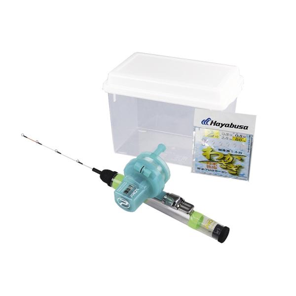 プロックスワカサギ関連商品セットワカサギスターターセットST2■竿+カウンター+仕掛が水槽に入った入門セット・ワカサギを始めるために必要なアイテムが揃うスターターセット。・並継竿34cm・カウンター付リール・仕掛・水槽の4点セット。・穂先と...