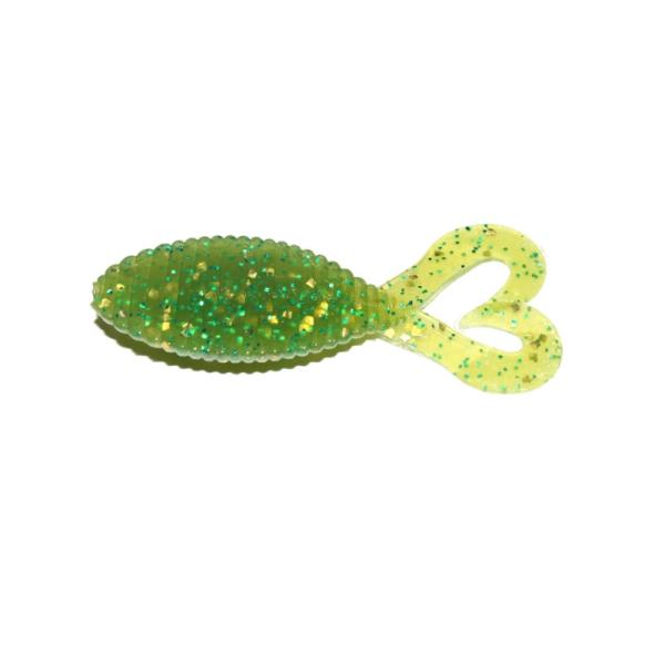 HIDEUP　Stagger Wide Twintail 2.2"ハイドアップ　スタッガーワイドツインテール2.2インチ●長さ：56mm●重さ：約2g●推奨オフセットフックサイズ：#2●入数：8●カラー：#111 チャートグリーン/ゴールドF