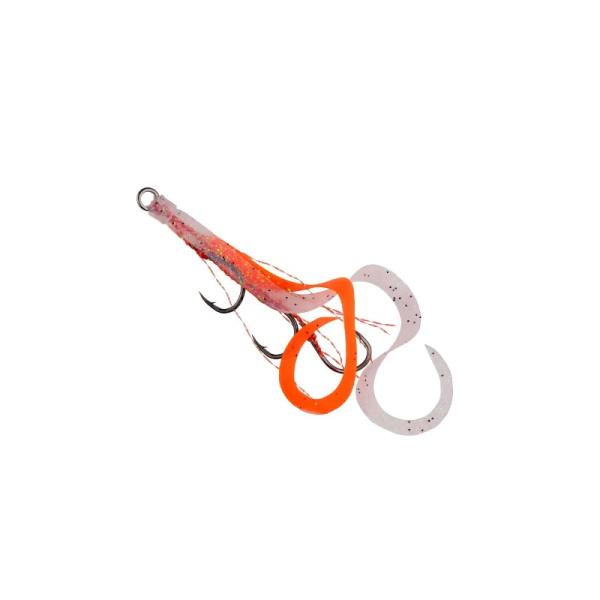 STARTの替えユニットのベースとなるショートカーリーは、喰いが渋い時や潮が緩い時にが有効。水深が60ｍ以内で特に効果的な形状となっています。対応リトリーブスピード：普通〜スローSTARTスタート　替ユニット トリプルフックショートカーリー...