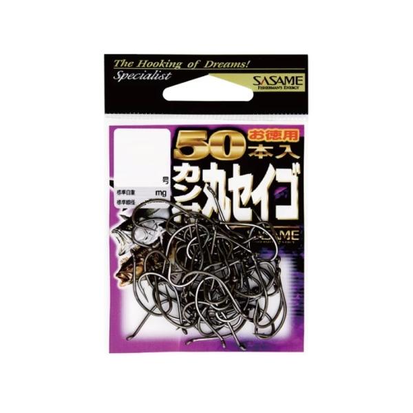 SASAMEササメ　カン付丸セイゴ50本入り●品番：05VRI●カラー：黒●号数：15●入数：50本入り●標準自重（mg）：180.0●標準線径（mm）：0.92