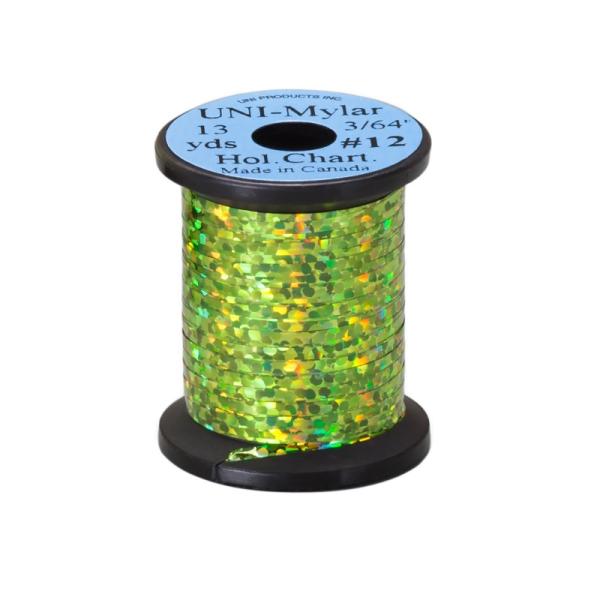 ホロ効果を狙うならこのマイラーで張りのある丈夫なティンセルでストリーマーやウェットのボディはもとより、ウェットのタグ、管釣りフライのアンダーボディ、ピューパ、ミッジのボディと様々なパターンに必須のマテリアルです。TIMCO  UNI-MYL...