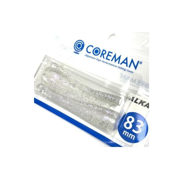 アクション1：ノーアクションアクション2：フラッタリングアクション3：ダートCOREMAN  ALKALI  83mmコアマン　アルカリ　83mm●カラー：#064 ケイムラパール●全長：83mm●入数： 6本