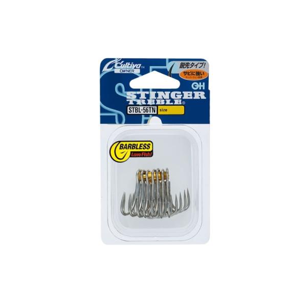 SW・バス・シーラントラウトST-56のバーブレス仕様です。年々盛んになるシイラやメジロキャスティングなど、パワフルなオフショアフィッシングには不可欠なフックです。OWNERオーナー　STBL-56TN スティンガートリプルフック●品番:1...