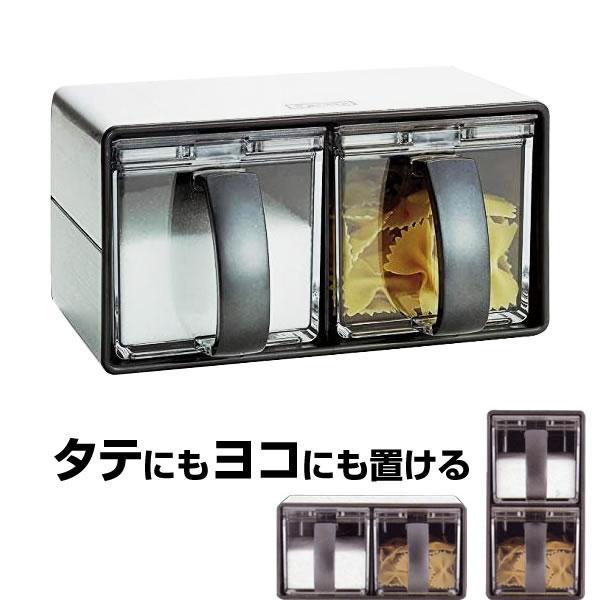 サイズ:幅202×奥行151×高さ105mm調味料ポット1個の容量:640ml（砂糖 約440g、塩 約760g）材質:ポット/ポリスチレン スプーン/ポリプロピレン 滑り止め/EVA樹脂　ケース/ポリスチレン、ステンレスメーカー:アスベル