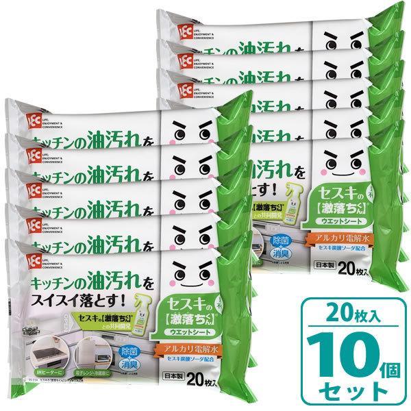 シートサイズ(約):30×20cm材質:レーヨン、ポリエステルパック入数:20枚成分:水、エタノール、アルカリ電解水、pH安定剤、除菌剤、セスキ炭酸ソーダ液性:弱アルカリ性品番:SS-224製造国:日本製造メーカー:レックウエットシート 拭...