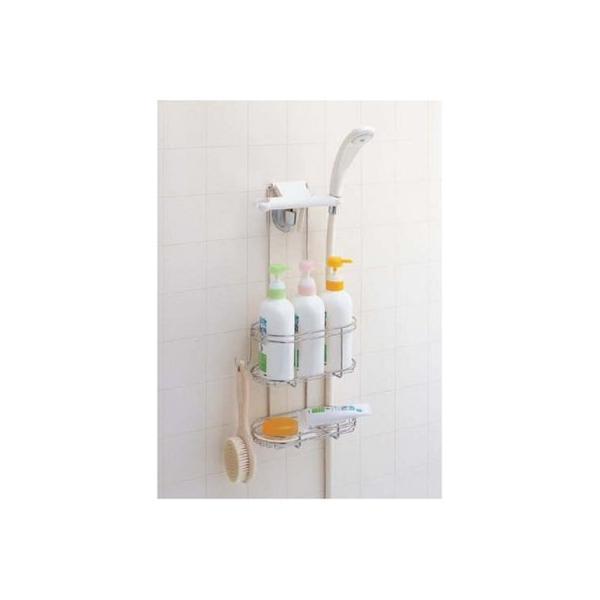 サイズ:幅23×奥行133×高さ50.9cm材質:本体・フック/ステンレス　本体樹脂部/ABS樹脂　石けん皿/ポリプロピレン耐荷重:3kgメーカー:伸晃ユニットバス 浴室 狭い 風呂場 収納 スペース活用 シャワーヘッド ホルダー フック ...