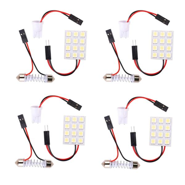 LED：12チップSMD LED（5050）ライトの色：ホワイトセット内容： ドームライト4セット一般的に古いフェスツーンを置き換えるために室内灯に使用挿入すると使用できる。簡単にインストールします。