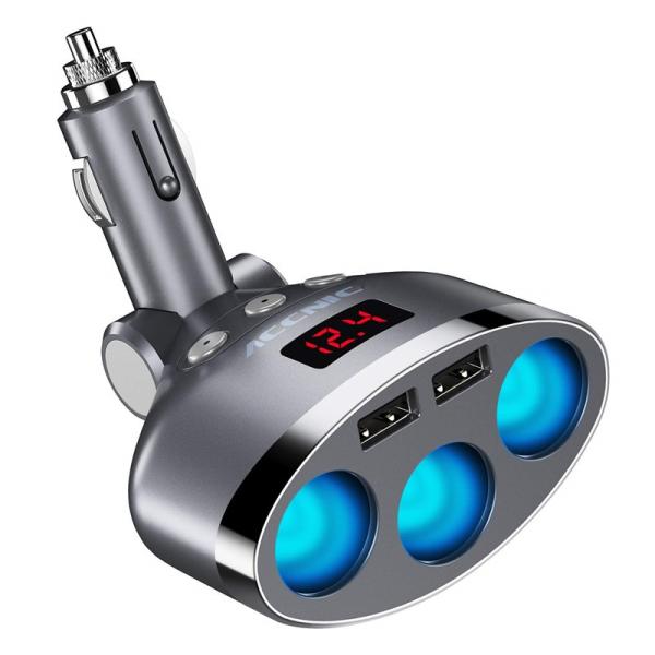 3連車用ソケット分配器 2USBポート 5V合計3.4A 急速充電 車載充電器 カーチャージャー 増設 独立スイッチ 電圧測定【用途】各種USB機器、シガーソケット機器用 電源、充電。ドライブレコーダー 探知機 ETC iPhone スマホ...