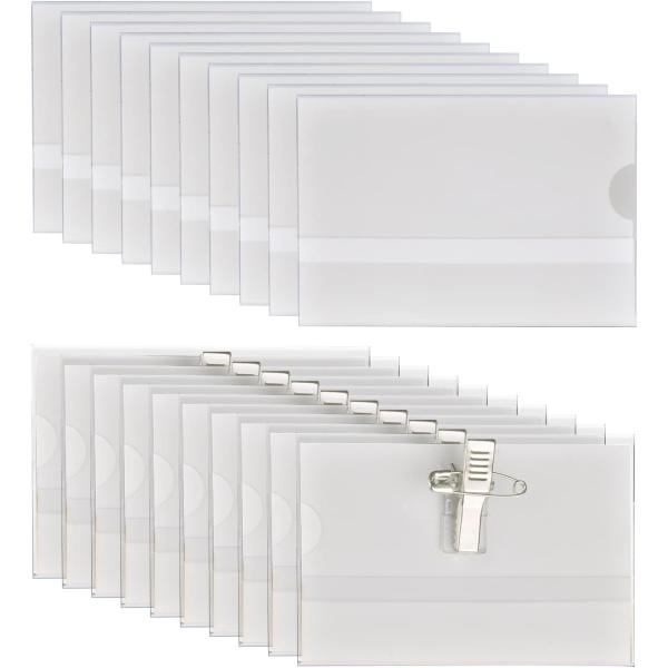 名札ケース50枚セット素材:本体：PVC、クリップ：スチール※ケースのみ、中紙がありませんサイズ　カード寸法：縦5.5×横9cm　【独特な設計】安全ピンとクリップの両用タイプとなっているので、多くのシーンで使用可能です。【適用範囲】名札、I...