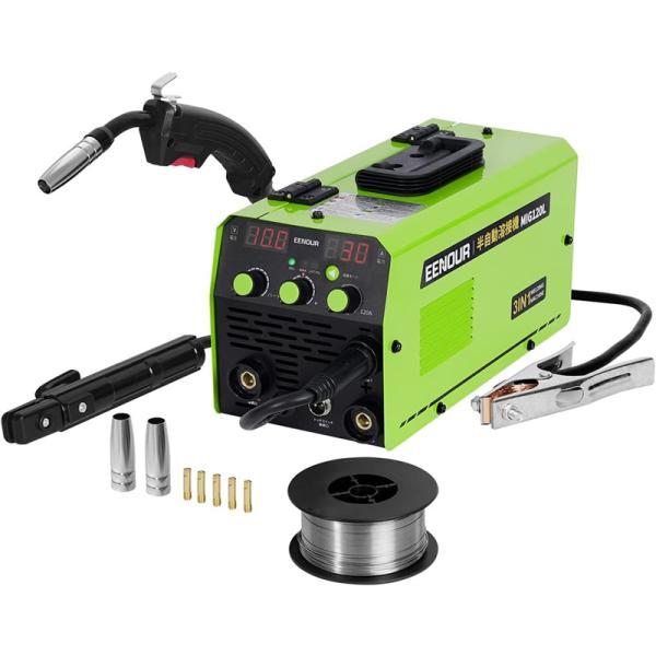 【1台3役のマルチ機能が便利】従来の単一機能の溶接機と異なり、本機はノンガス半自動溶接機能だけでなく、被覆アークとリフトTIG溶接機能も兼ね備えています。たった1台で鋳鉄、軟鋼、ステンレスなど様々な金属が溶接できるのでとても便利です。強制空...