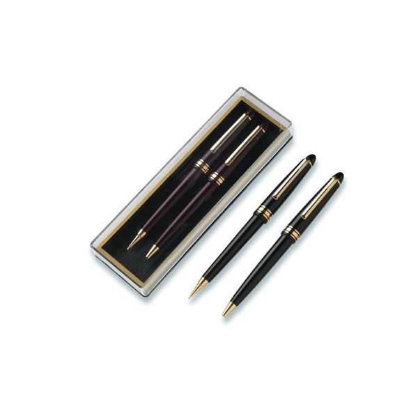 レトロな感じが好評なボールペンとシャープペンのセットです。サイズ：各12×135mm　無地スリーブケース入カラー：黒　材質：ABSエンジ完売・ブラックのみの販売です。名入れスペース：サイド40×5mm/30×5mm200個より名入れできます...