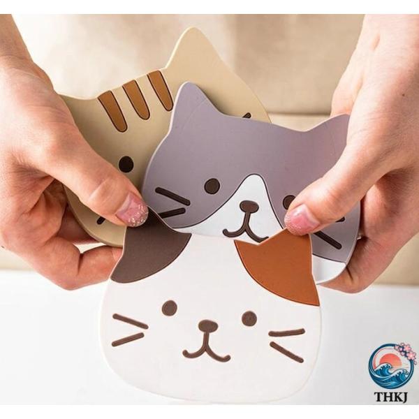 ネココースター かわいい ネコ 耐熱 耐寒 PVC 滑り止め 可愛い プレゼンド ギフト 家庭用