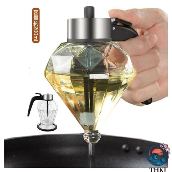 食品グレードの鉛フリーガラス + PP + 304 ステンレススチール + シリコン。容量：200ml 。梱包数量：1 x 蜂蜜ディスペン。  片手でコントロール、スイッチを押すと、液体が滴ったり漏れたりすることなく中央の水出口から流れ出し...