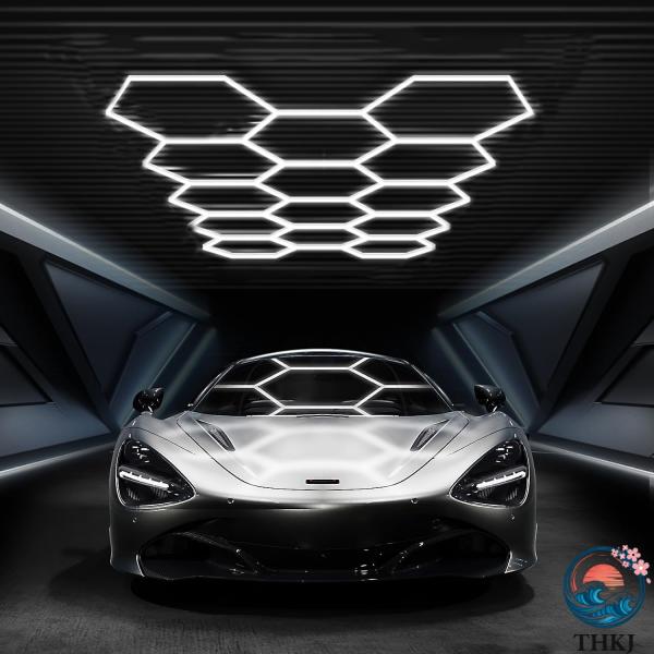 六角形 LED ガレージライト、ハニカムガレージライト器具、6500K 超高輝度カーディテーリング天井ライト、ガレージ、地下室、洗