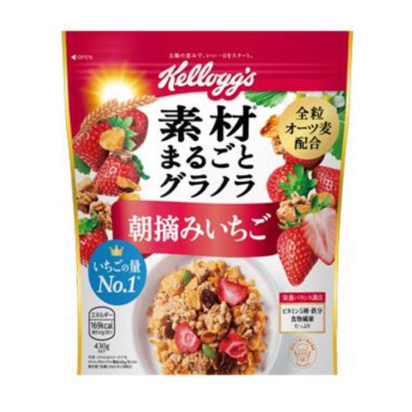 ★ケロッグ 素材まるごとグラノラ 朝摘みいちご 430g★4901113842616・パッケージ個数:1・1食分(40g)当たりエネルギー169kcal、たんぱく質3.1g、脂質4.0g、炭水化物30.8g（糖質28.4g、食物繊維2.4g...