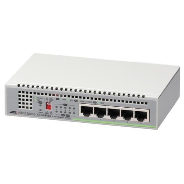 ギガビットイーサネット・スイッチアライドテレシス AT-GS910/5 2313R10/100/1000BASE-T ポートを5/8/16/24 ポート装備した、ギガビットイーサーネット・スイッチです。AT-GS910/5は内部電源型スイッ...