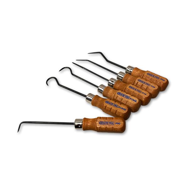 GRACE USA 6PC ホック＆ピックツール　セットいろいろな用途に使用できるツールです。エンジン、TM、ホイールハブなどの暗い隅にあるグリースや汚れを取り除き、シャフトからロックリングを引き抜き、冷却フィンの間に落ちたばかりのロックワ...