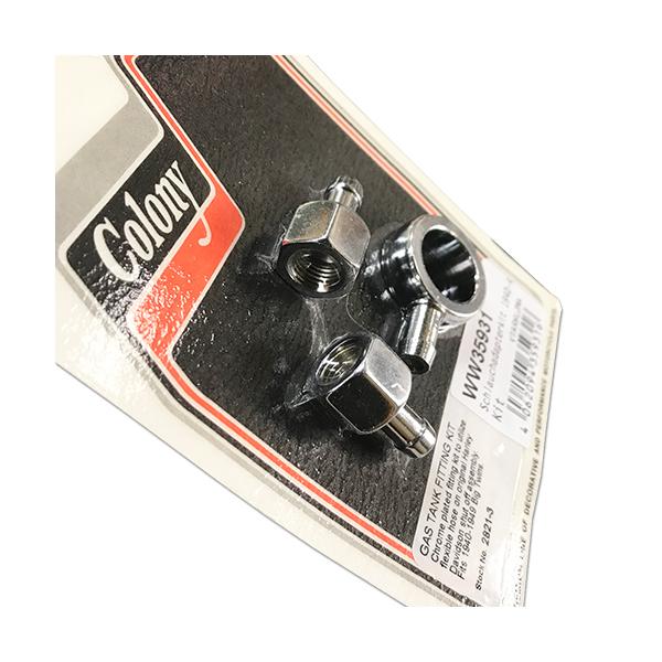 1940-1949年用 ホース 変換 アダプター KIT通常の鉄管のガスホースからラバーホースにガスラインを変更する場合に使用するフィッティングセットです。右タンクのフィッティングと左のバンジョー、シャットオフのフィッティングのセットです。...