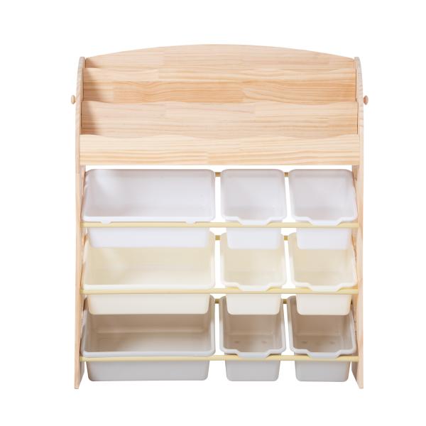 【商品仕様】 商品サイズ：幅88×奥行29×高さ89cm 重量：9.5kg天板静止耐荷重：約10KG ラック/棚静止耐荷重：約5KG 素材：天板： 天然木 フレーム：天然木 カラー:ナチュラル 組立品/完成品：組立品関連ワード：おもちゃ収納...