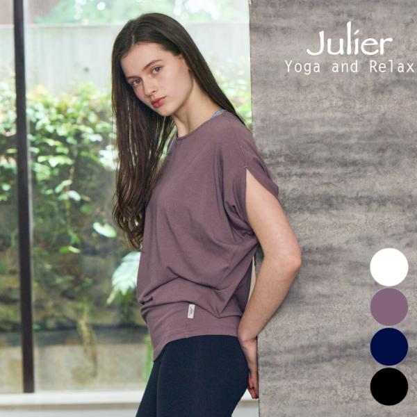 ■特徴JULIER ジュリエ ヨガウェア動きやすく、自然に体型カバー。美シルエットのリラックストップス動きやすさと体型カバーを両立した、プルオーバートップス。袖口が上向きに開いたデザインで腕を上げやすく、ヨガやワークアウトなどの動きもスムー...
