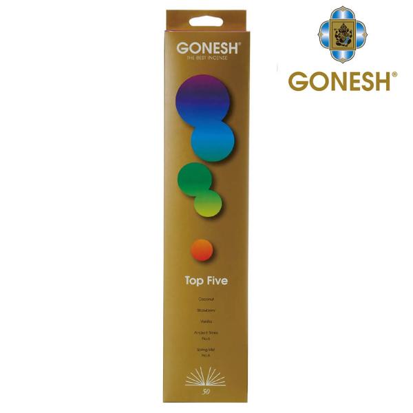 ■特徴GONESHTop Five 50本入GONESHインセンスお得なセット!全米人気TOP5のお香がセットに！本家アメリカで人気のGONESHインセンス(お香)が、それぞれ10本ずつ入ってセットになった嬉しい一箱。（No.8、No.6、...