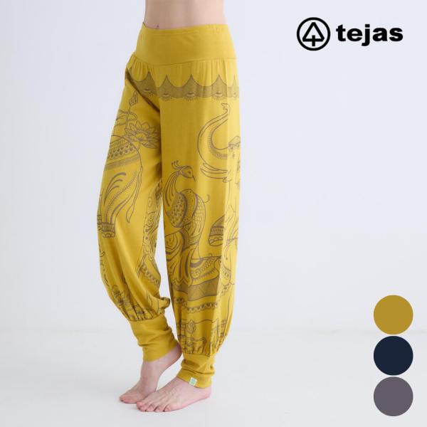 ■特徴TEJAS テジャス ヨガウェアtejasの定番アラジンパンツの新作！光沢感、ドレープ感、吸水性にすぐれ、肌触りも大変柔らかい贅沢なレーヨン天竺を使用。逆転のポーズでもパンツの裾が落ちないように裾を絞り、ウエストには柔らかく細いゴムを...