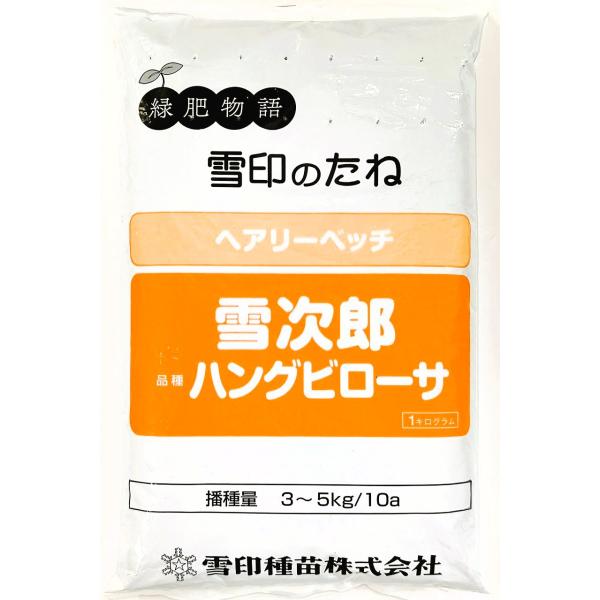 ヘアリーベッチ　雪次郎　品種名：ハングビローサ説明 ヘアリーベッチはマメ科の緑肥作物で、耐寒・耐雪性に優れており、越冬が可能な越年草です。秋または早春に播種し、春先から急生長し全面被覆します。湿害に弱いので排水対策を行ってください。この品種...