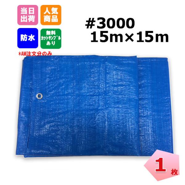 商品名 ブルーシート 厚手 #3000サイズ 15m×15m 入数 1枚 厚手で耐久性に優れた＃3000番手養生や目隠し、雨・風からの保護によく使われます。○注意○呼び寸法と実際のサイズは違うシートタイプの周囲にはハトメが打たれています。ハ...