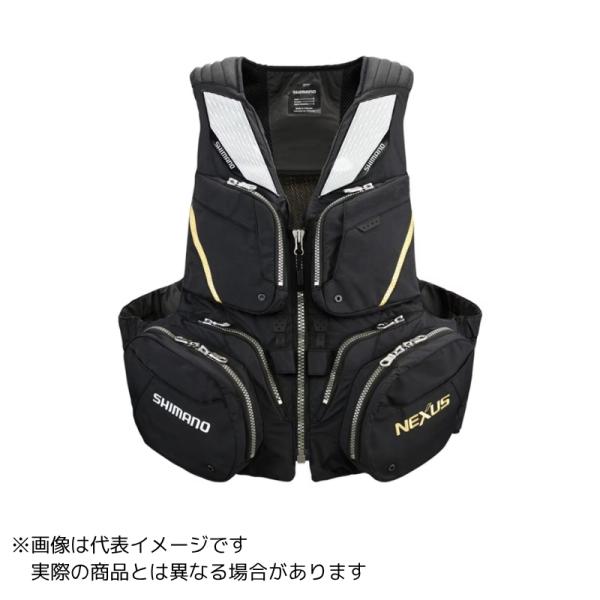 ●SHIMANO●商品名：ネクサス フローティングベスト●詳細使い勝手が進化した、ベーシックモデルのベスト小物類の着脱がしやすくメンテナンス性が向上した磯用フローティングベスト。品番：VF-120Wカラー：ブラックサイズ：XL裾囲最大：13...