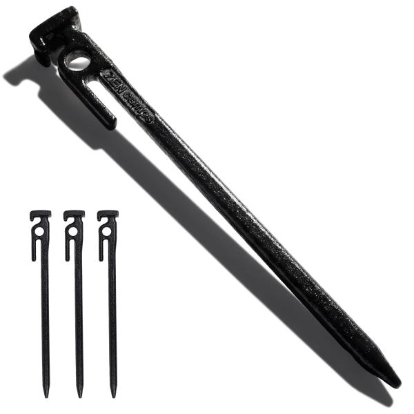 長さ：28cm 厚さ：縦0.93cm・横1.15cm 打面：3.0 x 1.7cm 重量：234g 製法：鋳造 セット数：8本【ロープの固定方法が３パターンの新型ペグ】(1)【従来】下部の一般的なガイロープを掛けるフック (2)【独自】上部...