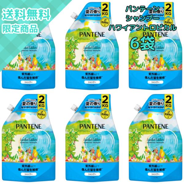 6袋 Pantene パンテーン ダメージリペア ハワイエディション シャンプー 詰め替え用 2000ml 超特大サイズ 夏限定のトロピカルフルーティーな香り PRO?V処方（パンテノール浸透性保湿）紫外線ダメージ補修 サラつや髪へ 家族用 お風呂ストック用 業務用 コストコ販売モデル パンテーン 6袋 ダメージリペア ハワイエディション シャンプー