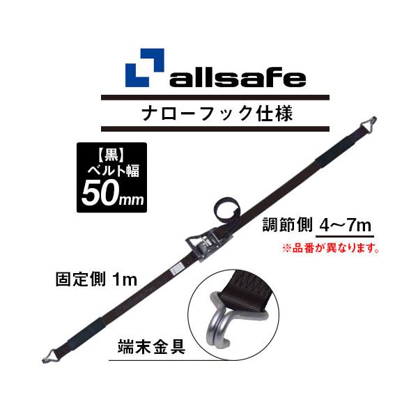 ※この商品はメーカー直送品です。個人名義不可/返品不可/代引不可R5N14　固定側1m × 調節側4m ALLSAFE ラッシングベルト(ナローフック)信頼度抜群！ ALLSAFEのラッシングベルト【用途】・トラック輸送時の荷崩れ防止。【特...