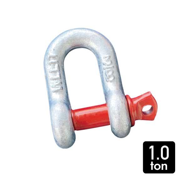 ・材質：C1045(本体)　合金鋼5140(ピン)・安全係数：6倍・重量：1.0ton/0.13kg　　　　2.0ton/0.27kgシャックル,ネジ,ねじ,スクリュ,つる,吊る, 釣る,鉄,ツートン,2色,赤,銀,レッド,シルバー