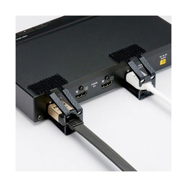 ●HDMIプラグが誤って抜けるのを防止します。●HDMIホールドロックは、プラグを押えるマジックフッカー（樹脂）と機器側へ取付ける、固定するするための粘着付面ファスナーの組合わせで構成されています。●機器が湾曲していても取付けできます。また...