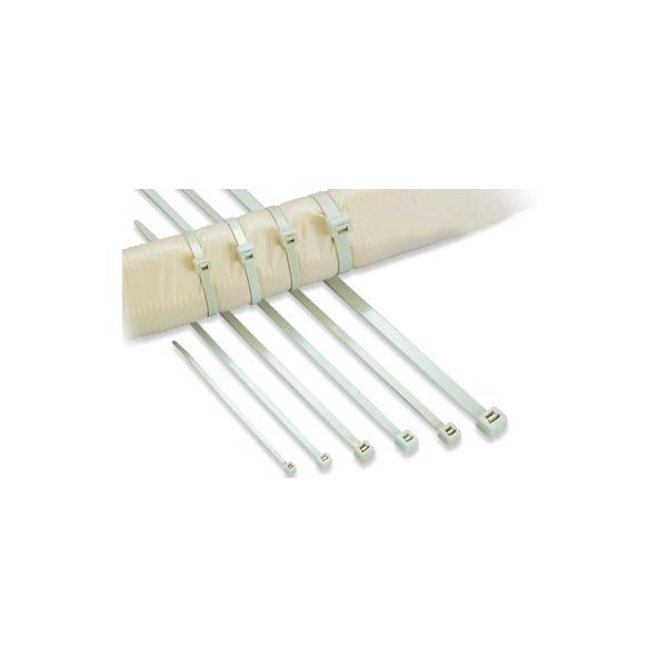 ●入数：100本/袋●色：アイボリー●全長：301mm●幅A：4.8mm●結束径（φmm）：最小1.5/最大80●ループ引張強度（最小値）N(kgf）：270(27.53)●使用温度範囲：-40℃〜+110℃●建物の外壁と合う為エアコンなど...