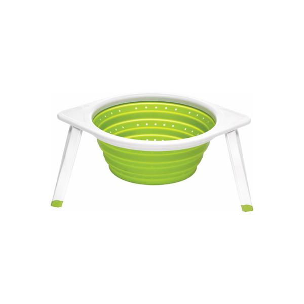 【貝印/ザル/コランダー/みどり/キッチン/おしゃれ】●サイズ（約）：折りたたみ時/最大幅（持ち手含む）37.5cm●材質：本体（すべり止め部）エラストマー樹脂●輸入販売元：貝印株式会社●生産国：中国【よろづや百貨】