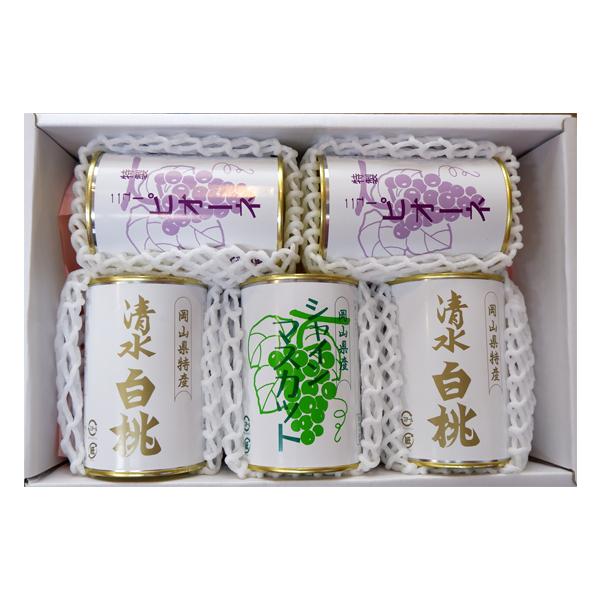 岡山を代表する桃（清水白桃）とぶどう（シャインマスカット・ニューピオーネ）を特製のシロップで漬けました。果肉とシロップの絶妙なバランスが、果肉の旨味を一層引き立てます。