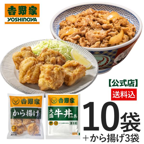 【商品情報】内容量・冷凍から揚げ250g×6袋（1袋5〜6個入りとなります)・冷凍大盛牛丼の具160g×10袋賞味期限大盛牛丼の具：-18度で製造日を含めて365日（賞味期限残存4ヶ月以上の商品でのお届けとなります)から揚げ：-18度で製造...