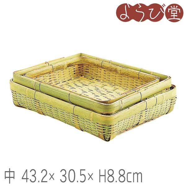 和の雰囲気が増す竹編みのざるディスプレイ。※1個単位での販売です。セット商品ではありません。●サイズ：約43.2×30.5×高さ8.8cm●材質：竹［キーワード］店舗、お店、陳列カゴ、しつらいの栞、用美、ヤマコー