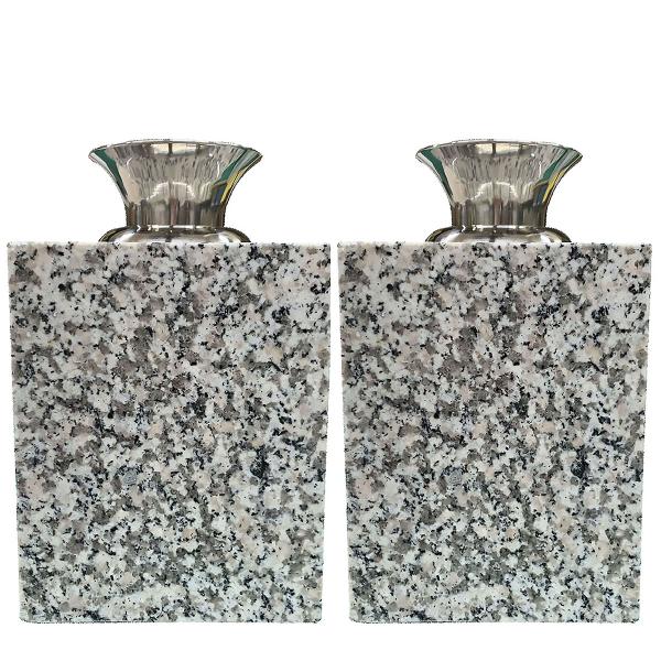 【送料無料】白御影石 お墓用 花立て 横12ｃｍ×奥行12ｃｍ×高さ15ｃｍ 一対 11.2kgステンレス製花立付き。白御影石にステンレスの花立を差し込んであります。取り外し可能。