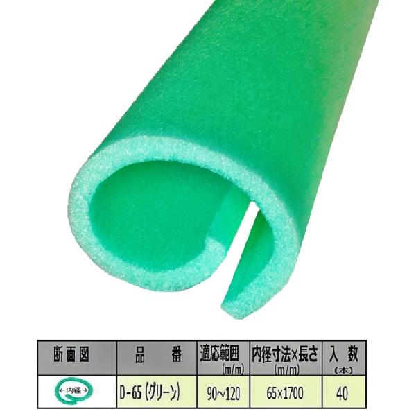 クッション 柱養生カバー・鴨居・敷居・ドア枠・手すりなど多用途の養生カバーです。内径65ｍｍ、適用範囲90〜120ｍｍ、長さ1700ｍｍ、色グリーン。日本製。
