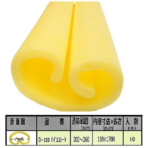 クッション 柱養生カバー・鴨居・敷居・ドア枠・手すりなど多用途の養生カバーです。内径110ｍｍ適用範囲200〜260ｍｍ、長さ1700ｍｍ、色イエロー。日本製。