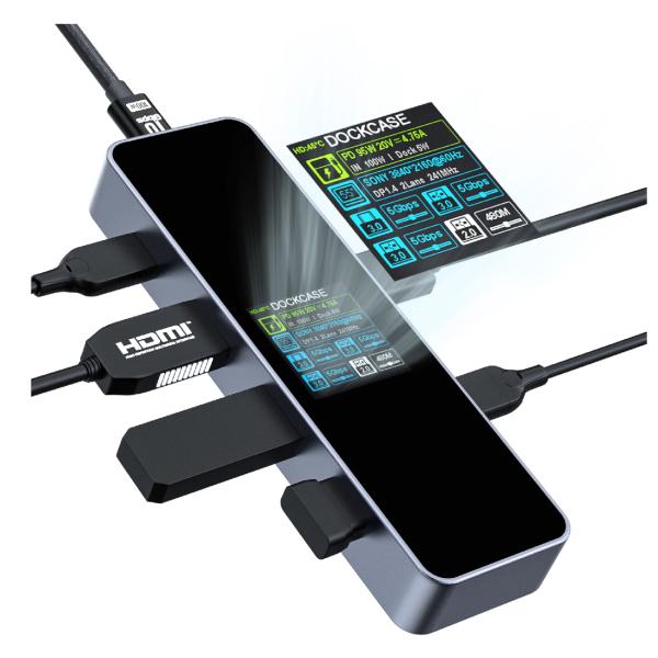 ITPROTECH Dockcase 6in1 USB-C Smart Hubは、接続したデバイスの情報をリアルタイムで表示できるドッキングステーションです。情報表示機能: 1.44インチのIPS液晶ディスプレイを搭載しており、接続デバイス...