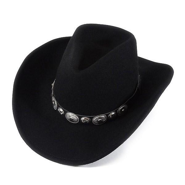 シルバーのコンチョ付きバントがあしらわれた、クラウンが深くかぶり心地の良いウエスタンハットです。素材には、非常にソフトで撥水性に優れたプレミアムウールを使用。ブリム(つばの部分)の縁には、ブリム(つばの部分)の縁にはワイヤーが入っており、型...