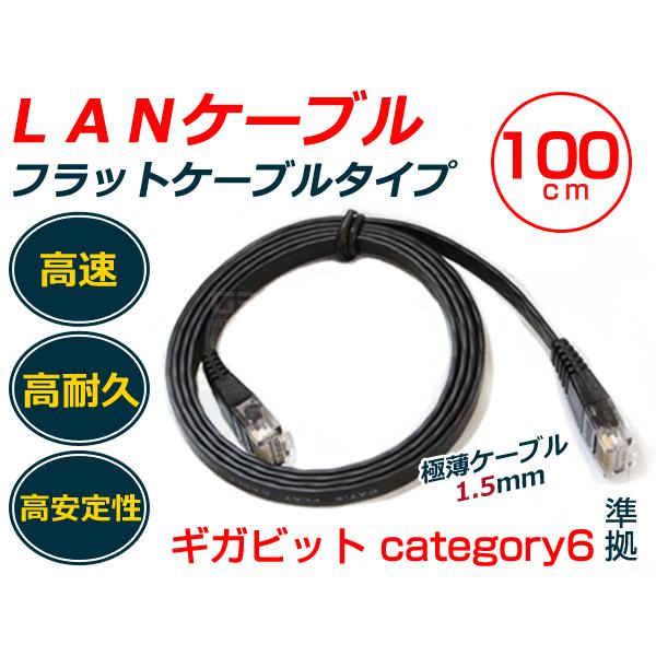 新品LANフラットケーブルカテゴリ：CAT6 カテゴリー6タイプ：ストレート長さ：1mカラー：黒■送料：350円（ストア指定配送方法のみ）メール便等でのお届けとなります。1.お届けまでに3〜10日程かかります。2.代金引換及び日時指定は行え...