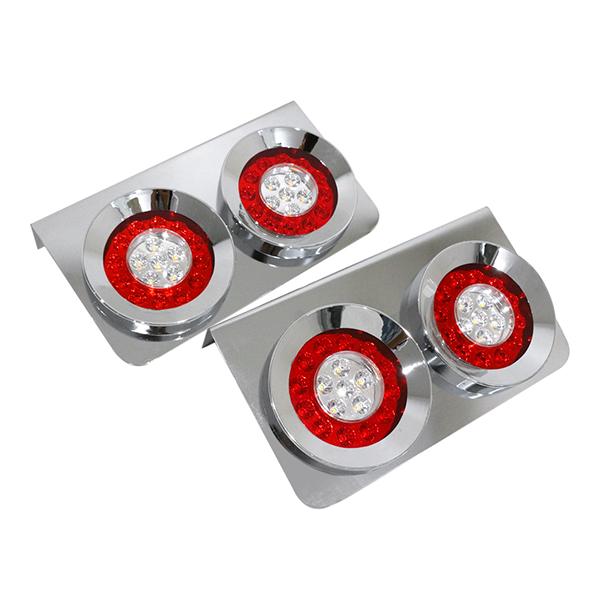 ・対応V数：24V車専用・サイズ：（約）長さ：340mm 高さ：195mm 出幅：25mm L型ステー部分：60mm◆セット内容：本体×2(左右セット)24V　2連丸型　ロケットテールライト【赤白タイプ】左右セット汎用品になりますのでサイズ...