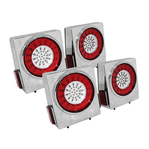 ・カラー：赤白 レッド ホワイト◆セット内容：4個24V フルLEDテール 46発 丸型24V車汎用品になりますのでサイズが合えばどの車種にも装着可能です。点灯時は開花仕様　フルLED赤白タイプになります。スモール・ブレーキに高輝度赤色LE...